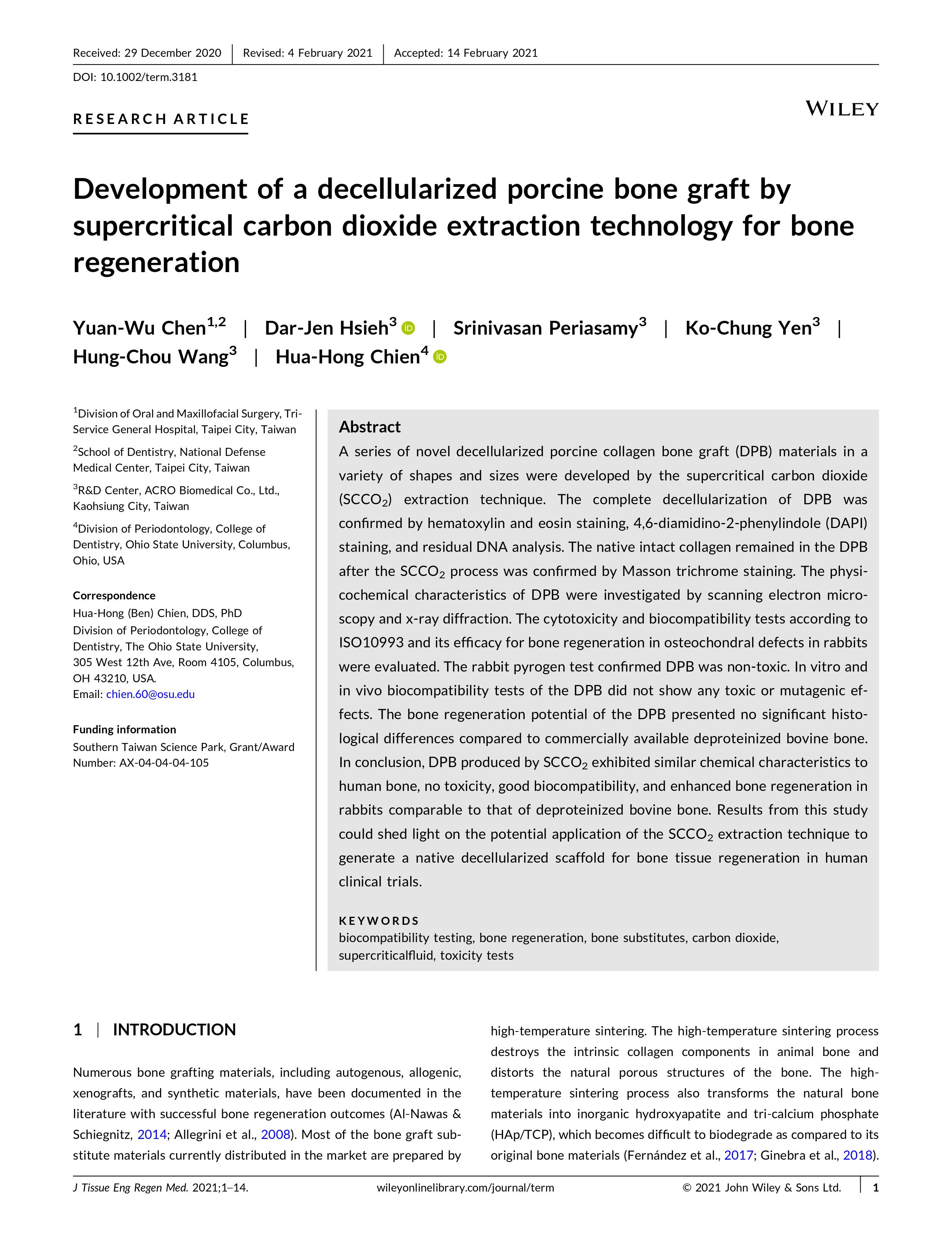 Development of a decellularized porcine bone graft by supercritical ...