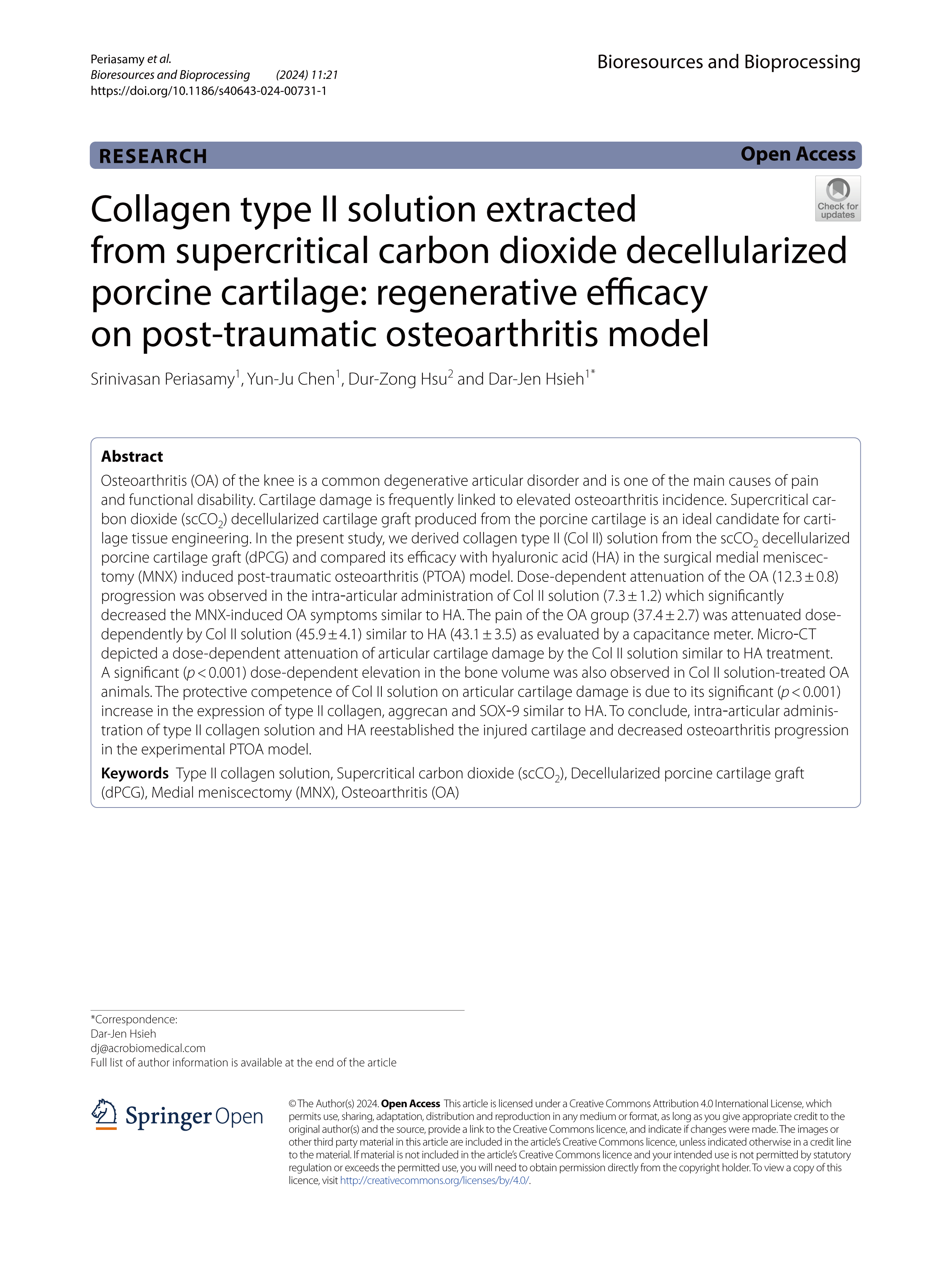 Collagen type II solution extracted from supercritical carbon dioxide ...