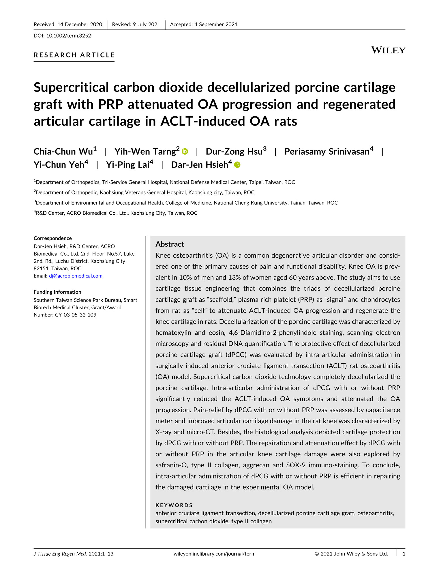 Supercritical carbon dioxide decellularized porcine cartilage graft ...